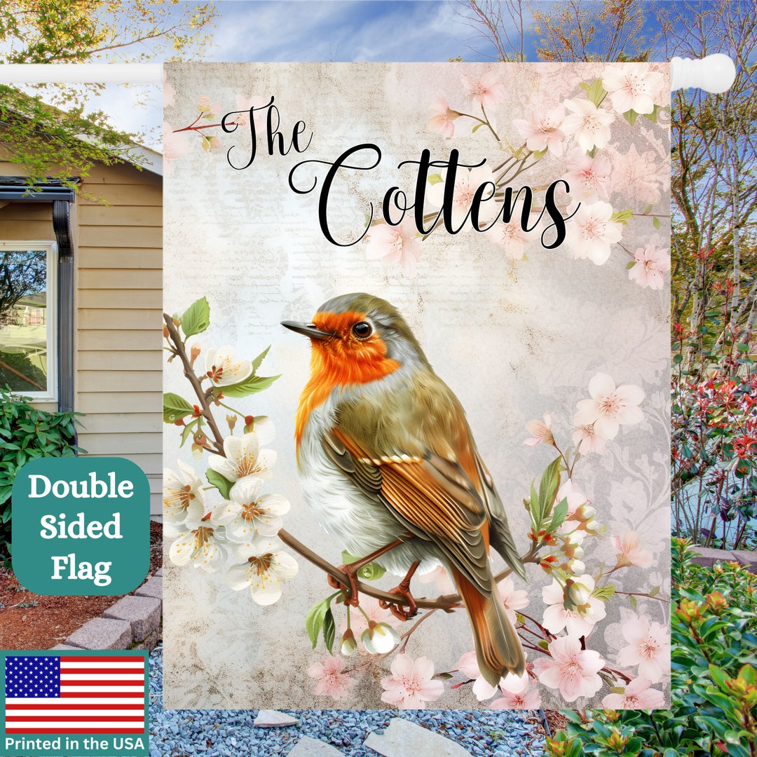 Personalized Robin Bird Lovers Garden Lawn Flag Custom Mother's Day ...