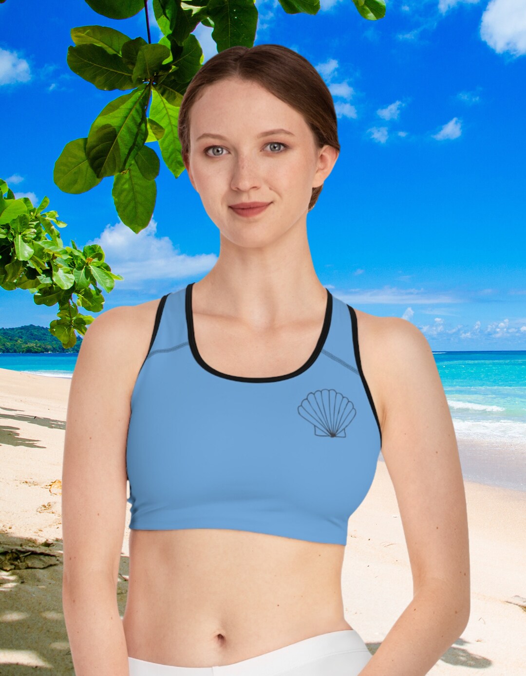 Blue Shell Swimwear Bathing Suit Sport Bra Top, Custom Active Wear ...