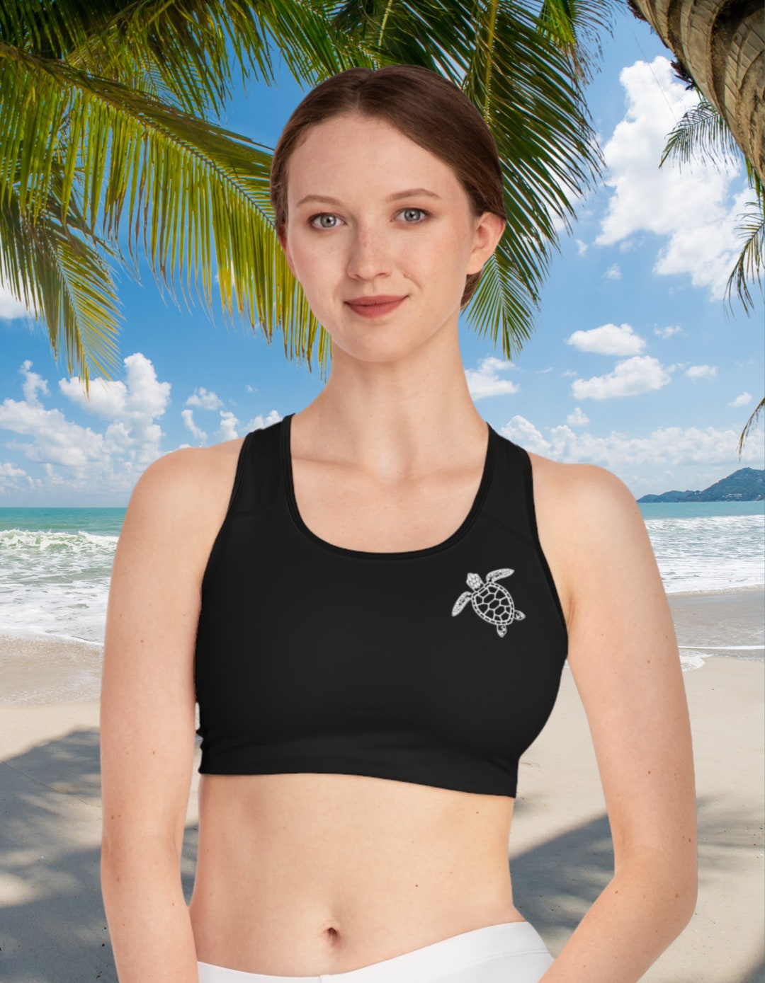 Black Turtle Swimwear Bathing Suit Sport Bra Top, Custom Active Wear ...