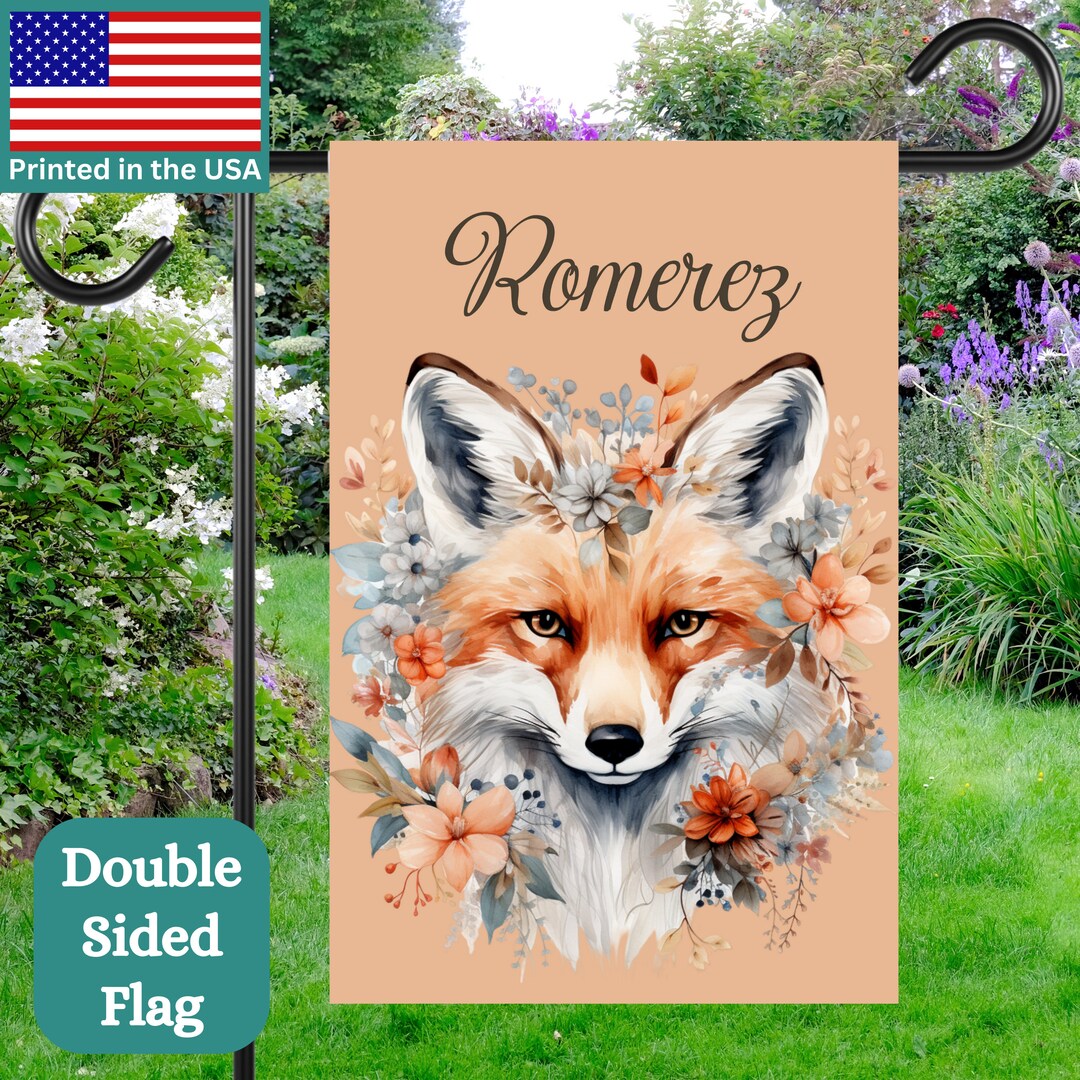 Personalized Red Fox in Flowers Garden Lawn Flag, Custom Mother's Day ...