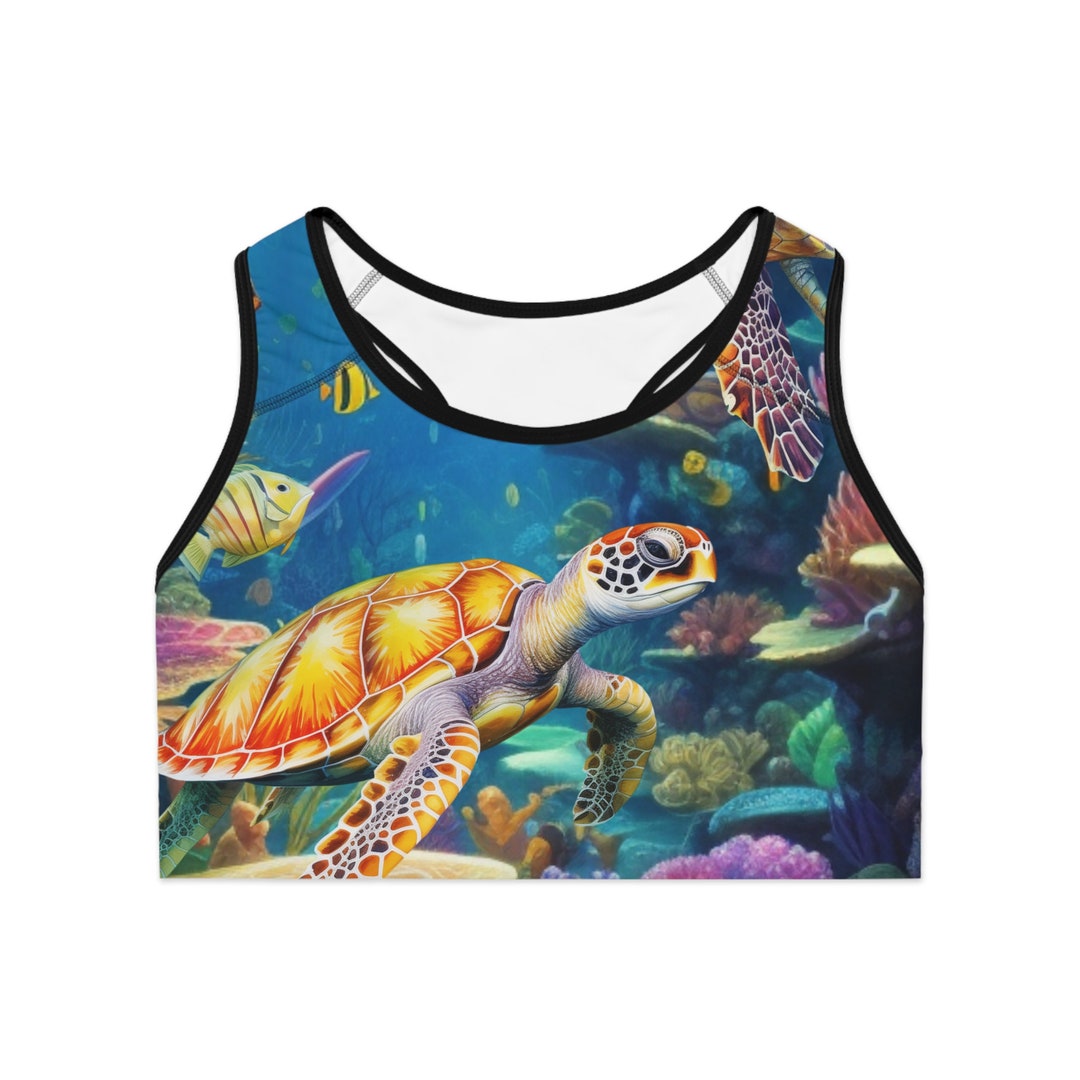 Sea Turtle Coral Reef Swimwear Bathing Suit Sport Bra Top, Custom ...