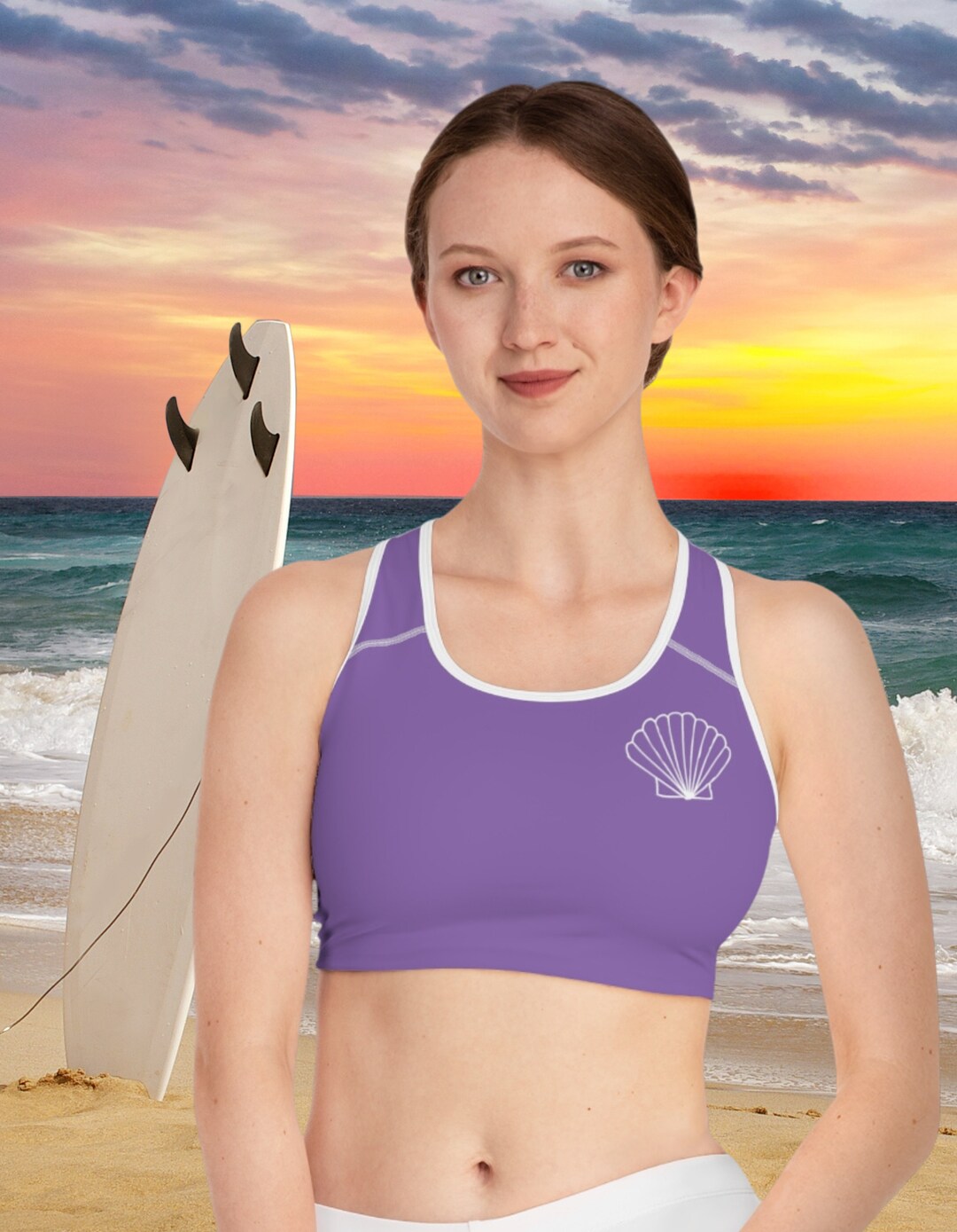 Purple Shell Swimwear Bathing Suit Sport Bra Top, Custom Active Wear ...