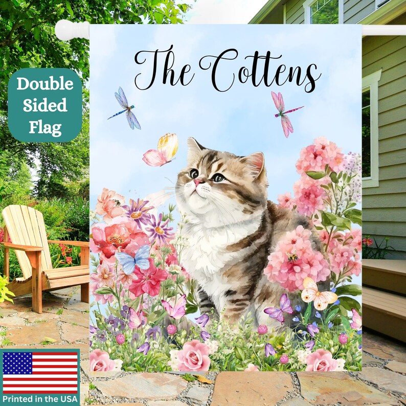Personalized Cat Lovers Wildflower Garden Lawn Flag, Custom Mother's ...