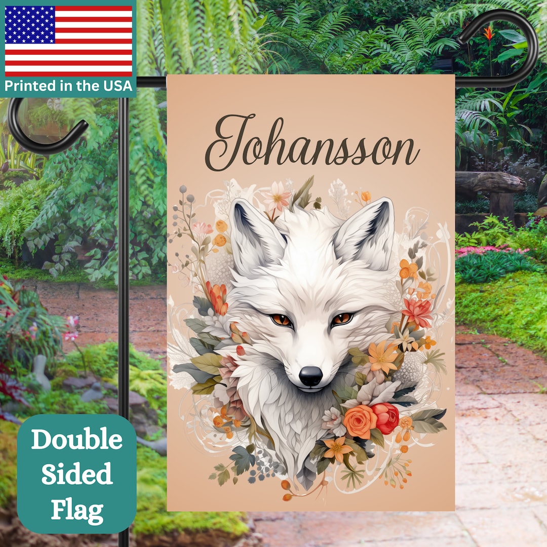 Personalized Arctic Fox in Flowers Garden Lawn Flag, Custom Mother's ...
