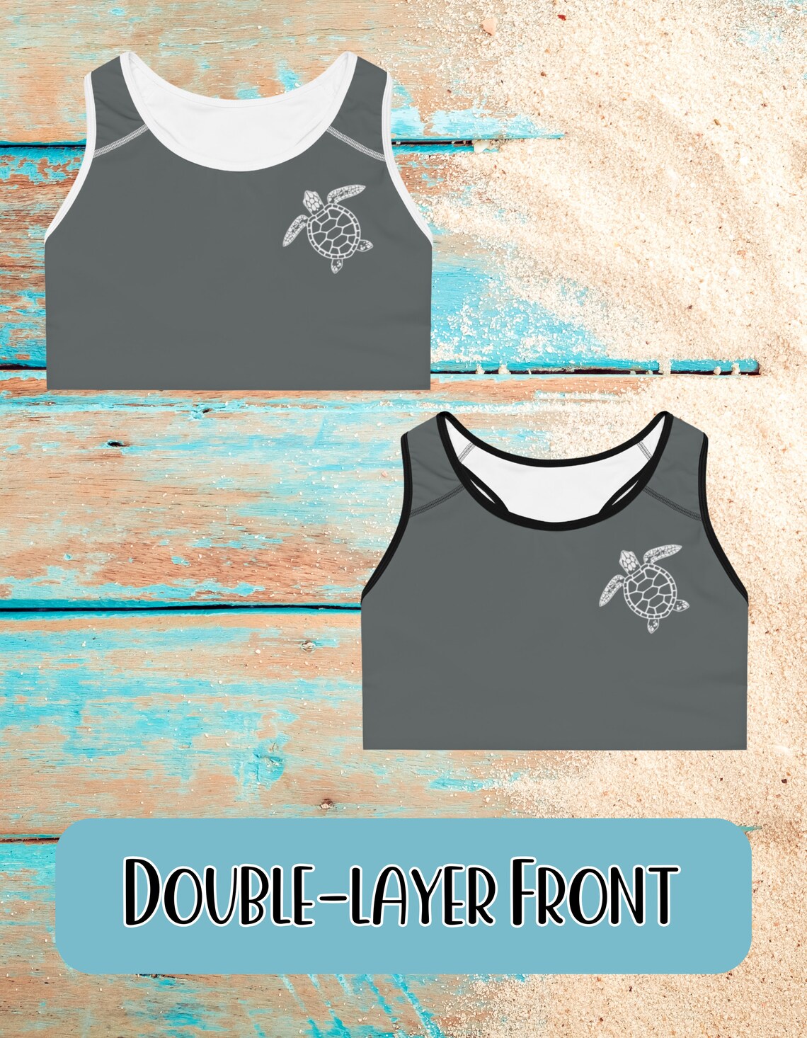 Gray Turtle Swimwear Bathing Suit Sport Bra Top, Custom Active Wear ...