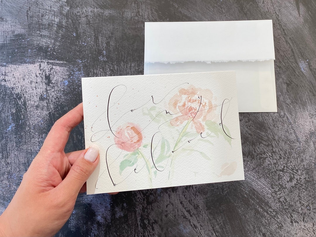 For My Beloved Card Handmade Calligraphy Watercolor Romantic - Etsy