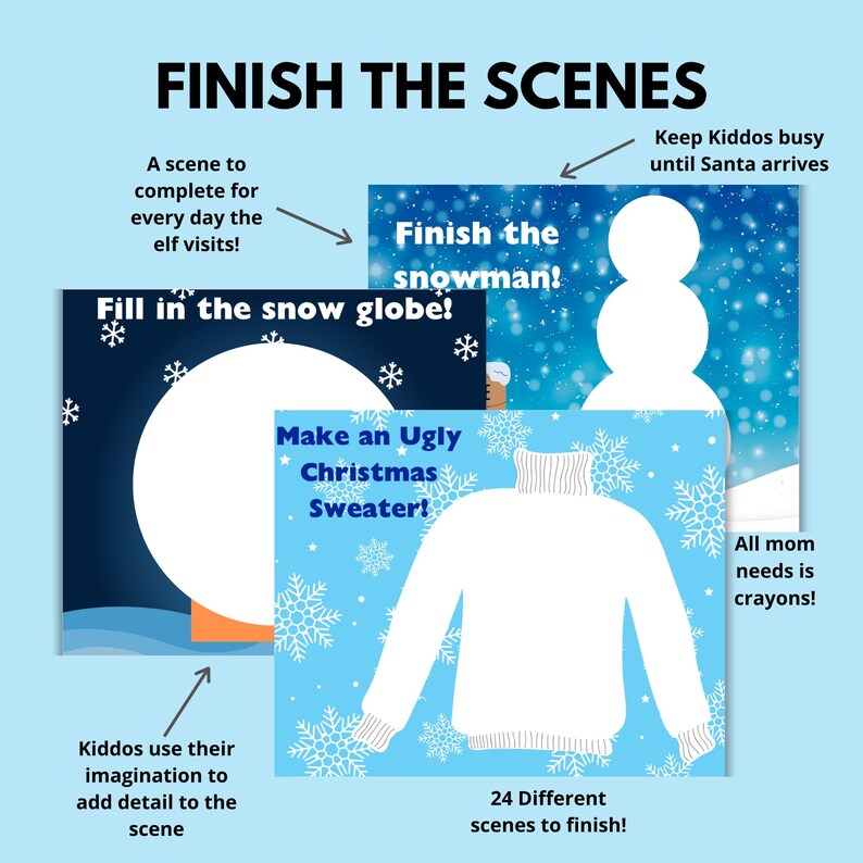 24 Different Finish the Scenes Printable Christmas Coloring Pages to ...