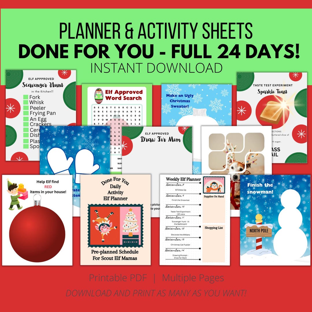 24 Elf on the Shelf Activities Done for You, Printable Christmas ...