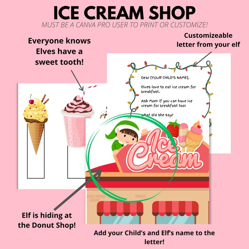 Ice Cream Shop, Elf Props, Easy Elf Idea, Canva Pro Template, Christmas ...