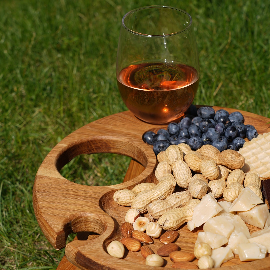 Wooden Folding Serving Tray for Wine and Cheese, Wine Bottle Holder ...