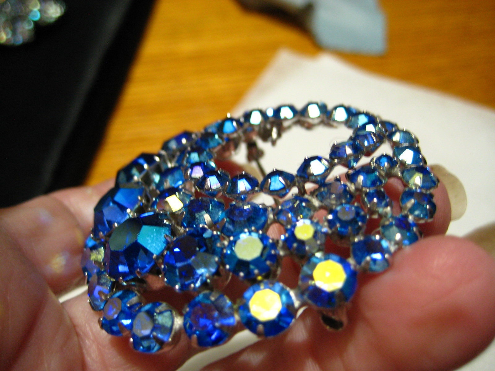 SHERMAN Blue Open Circle Brooch, Vintage Sherman Signed Rhinestone, Gus ...