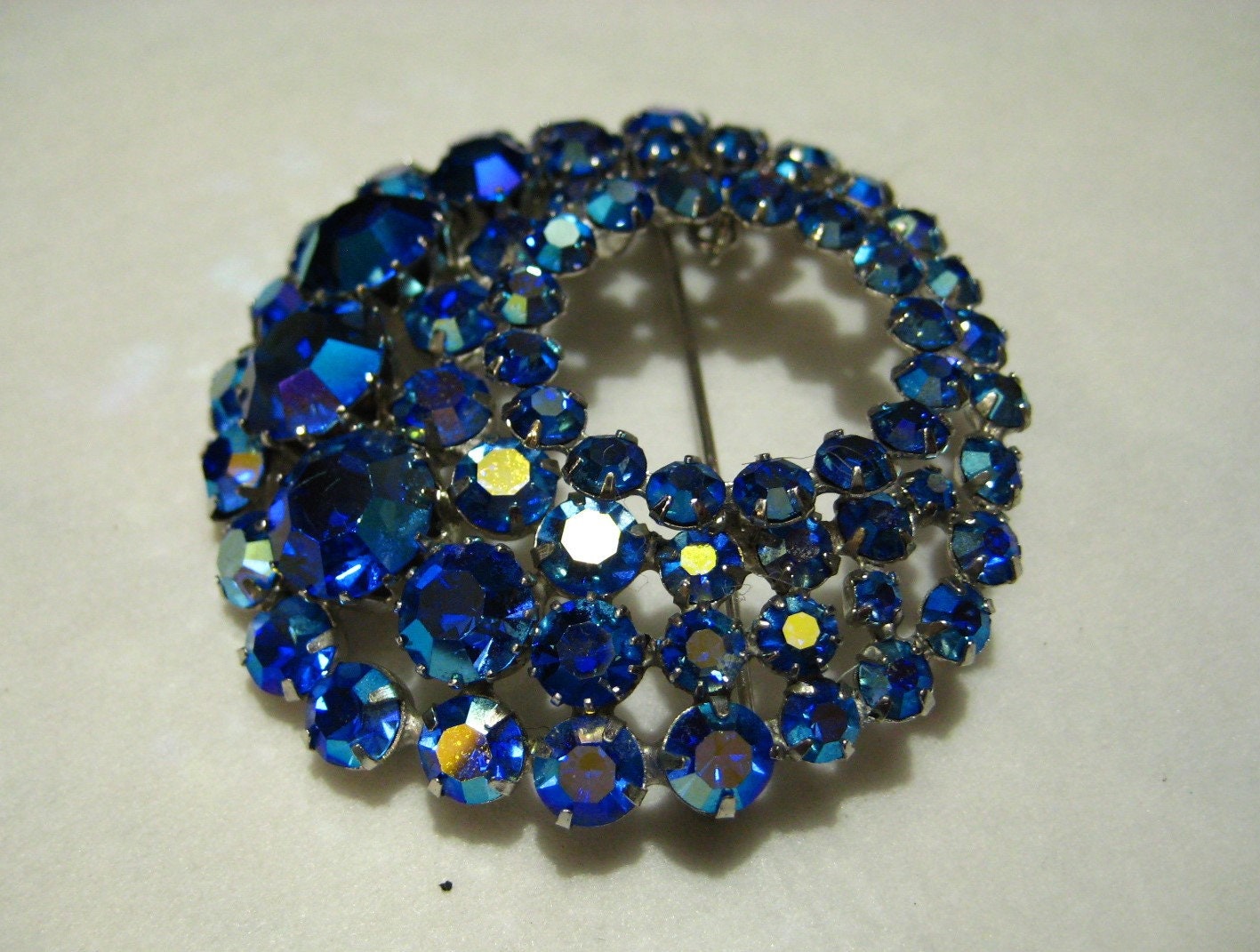 SHERMAN Blue Open Circle Brooch, Vintage Sherman Signed Rhinestone, Gus ...