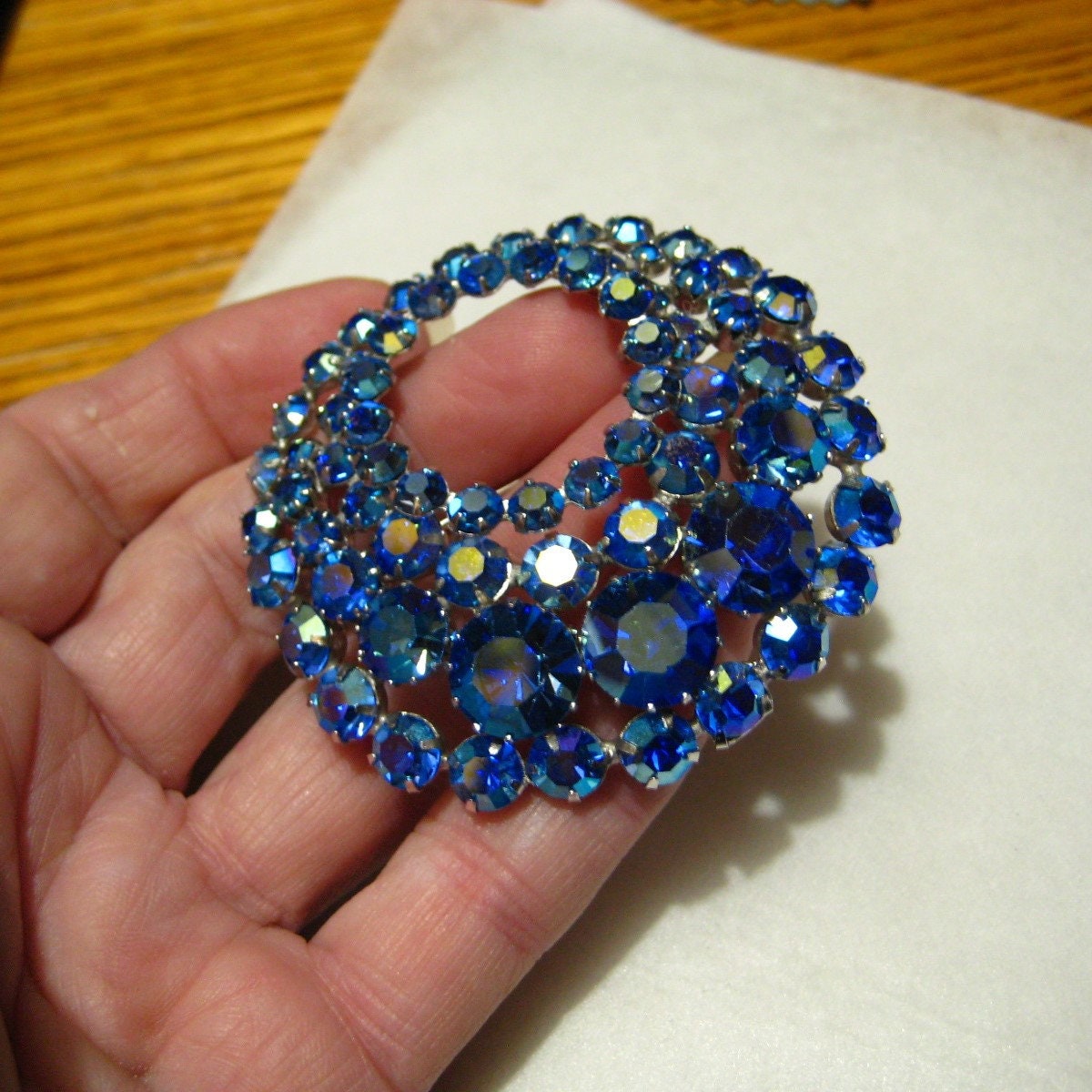 SHERMAN Blue Open Circle Brooch, Vintage Sherman Signed Rhinestone, Gus ...