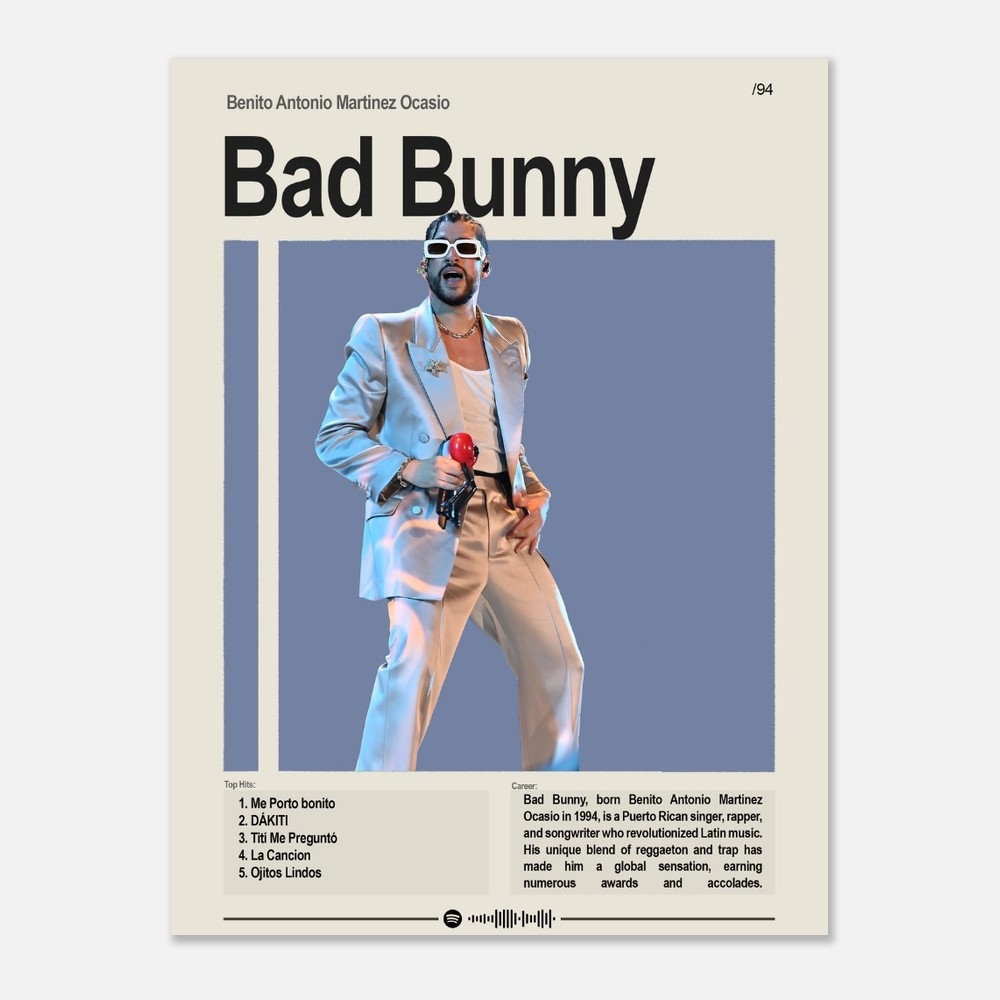 Bad Bunny poster, Bad Bunny Gifts, Poster gift, Pop music poster by ...