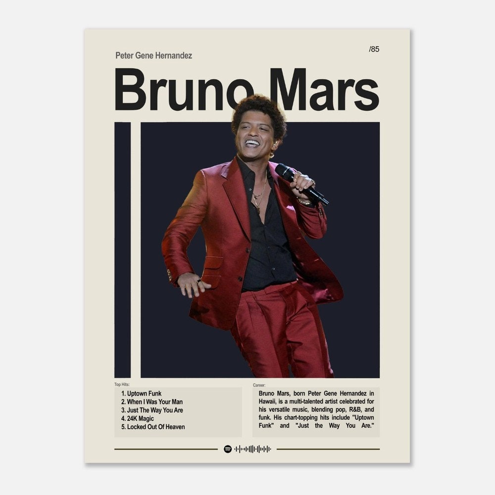 Bruno Mars Poster, Artist Poster, Music Poster, Music Wall Art, Bedroom ...