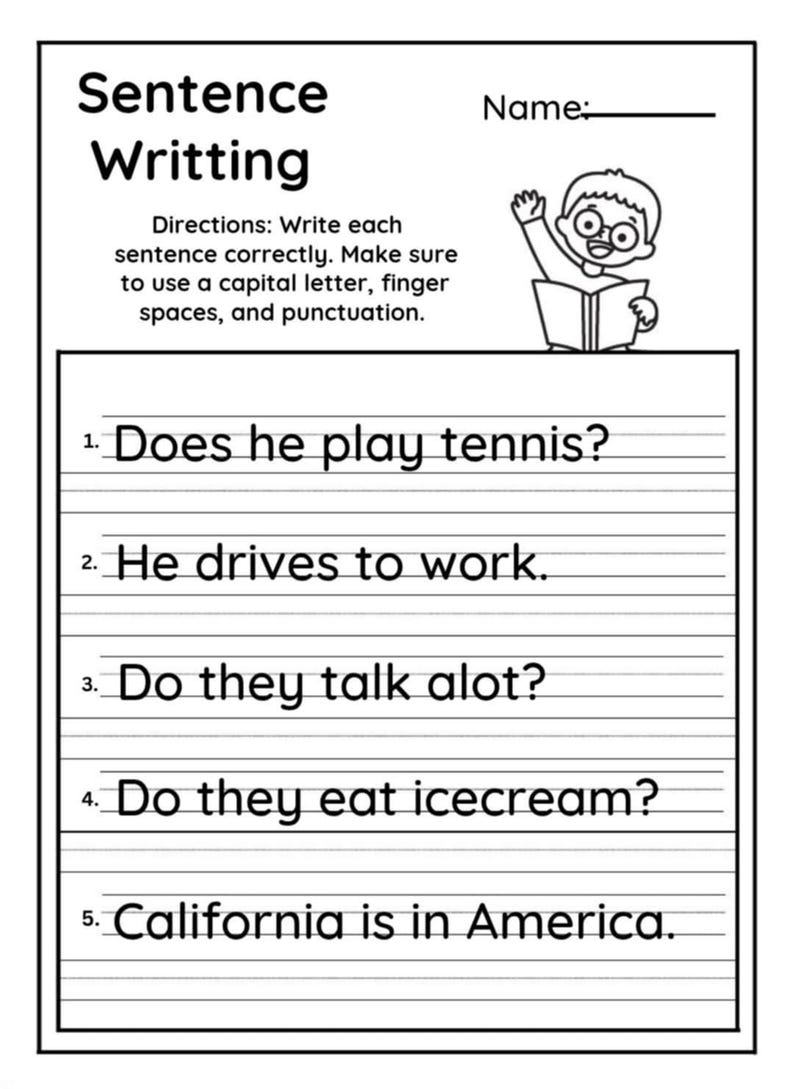Sentence Writing, Printable PDF Format, Grammar Activity Book ...