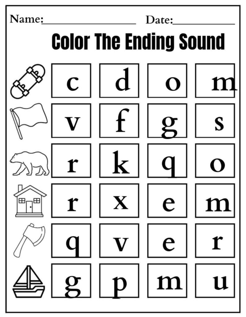 Color the Ending Sound, Printable Phonics Book, Ending Sound Coloring ...
