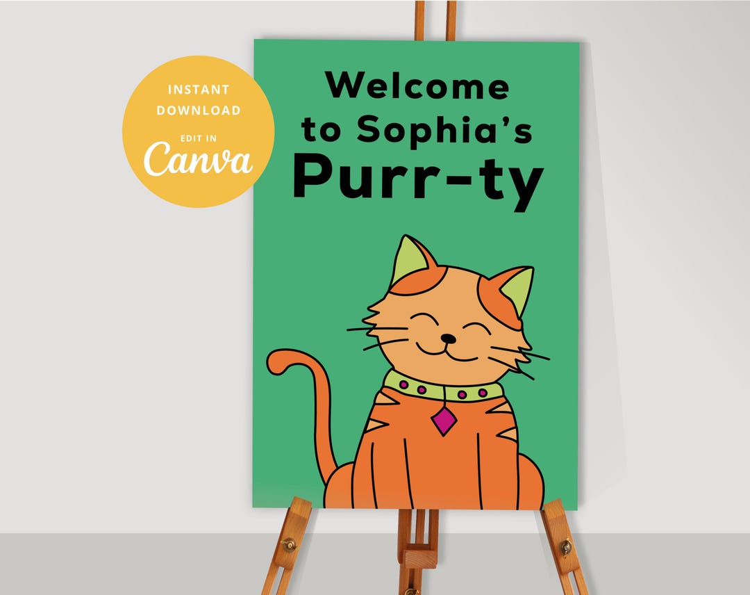 Welcome Poster for Cat Theme Birthday Party Digital and Editable A2 ...