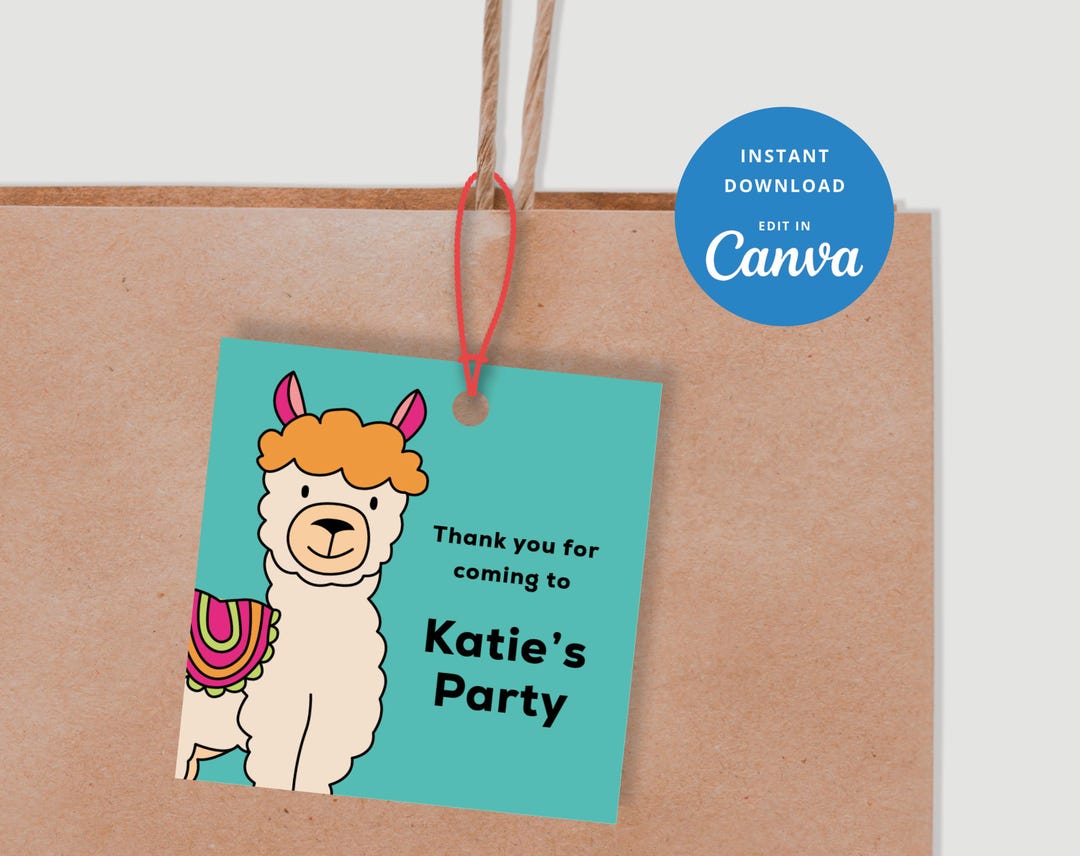 Thank You Tag for Alpaca Theme Kids Birthday Party Digital and Editable ...