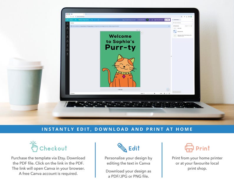 Welcome Poster for Cat Theme Birthday Party Digital and Editable A2 ...