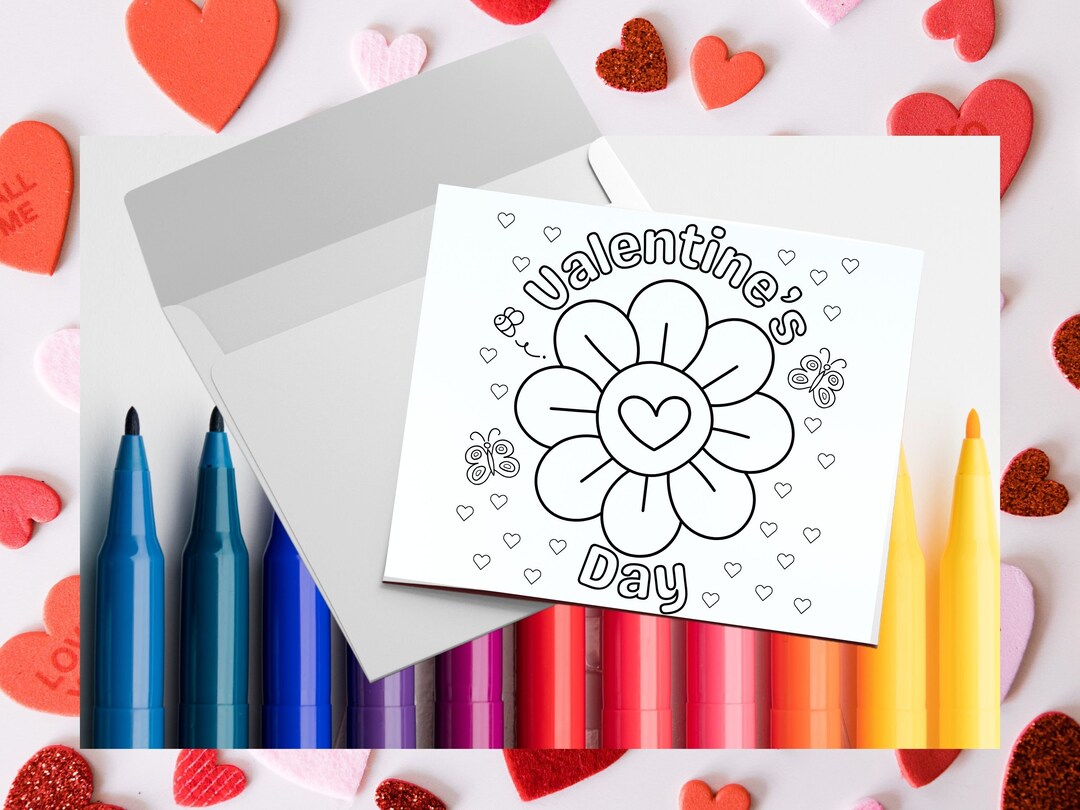 Valentine's Day Colour-your-own Cards, DIY Valentines Cards for Kids ...
