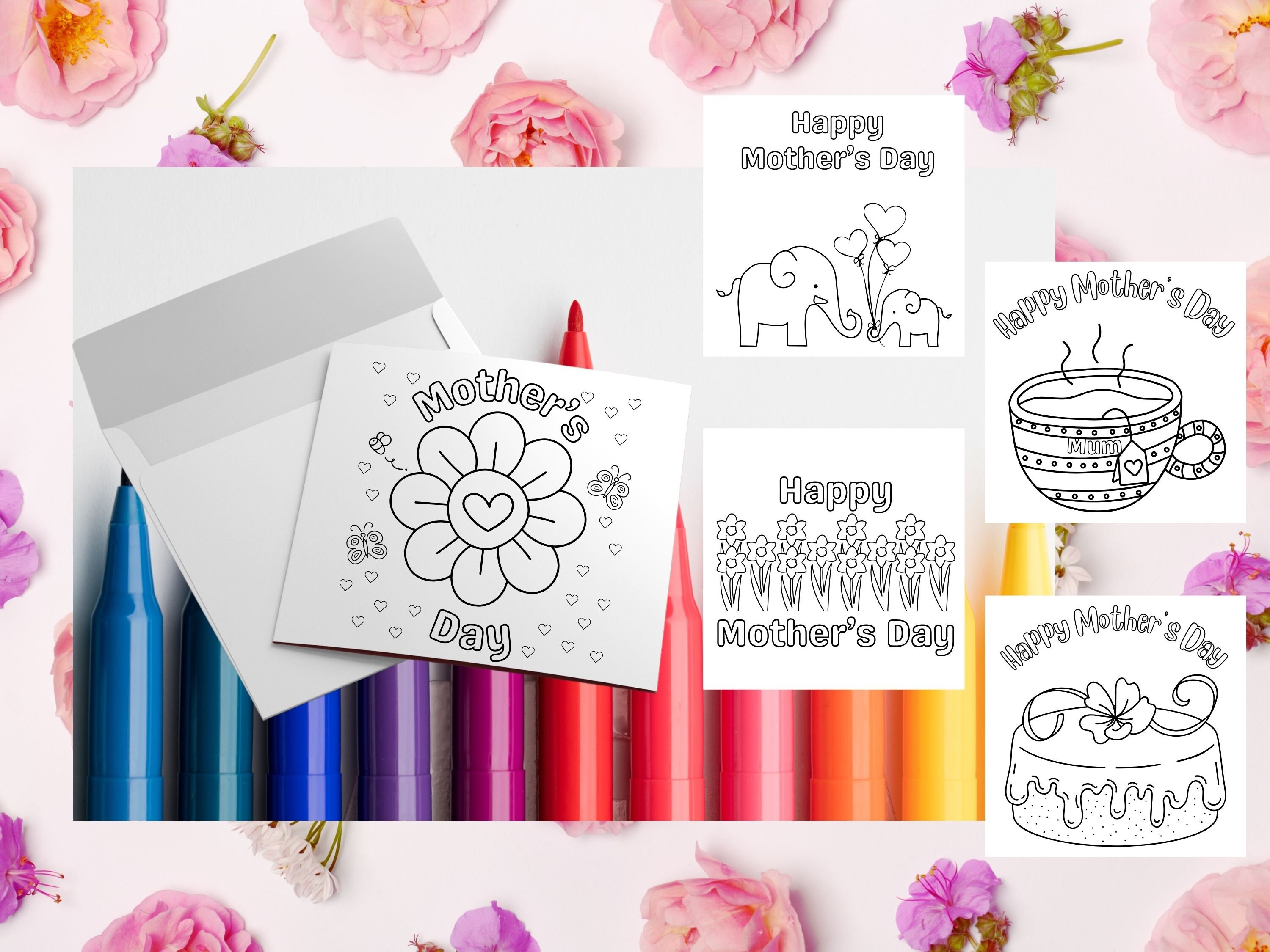 Mother's Day Card Colour Your Own Cards, DIY Mother's Day Cards for ...
