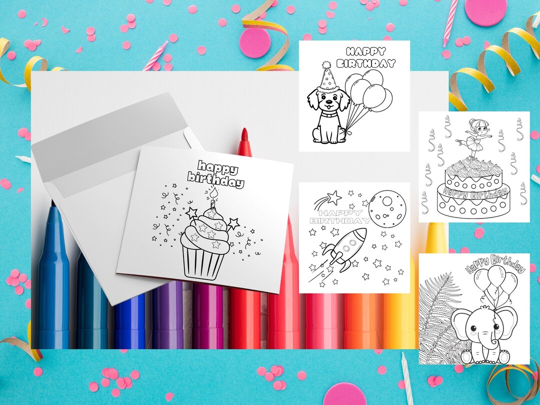 Colour Your Own Birthday Cards, DIY Birthday Cards for Kids, Printable ...