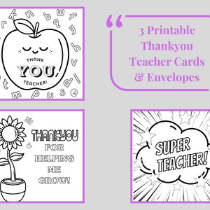 Printable Teacher Thank You Cards to Colour, 3 Designs Included ...