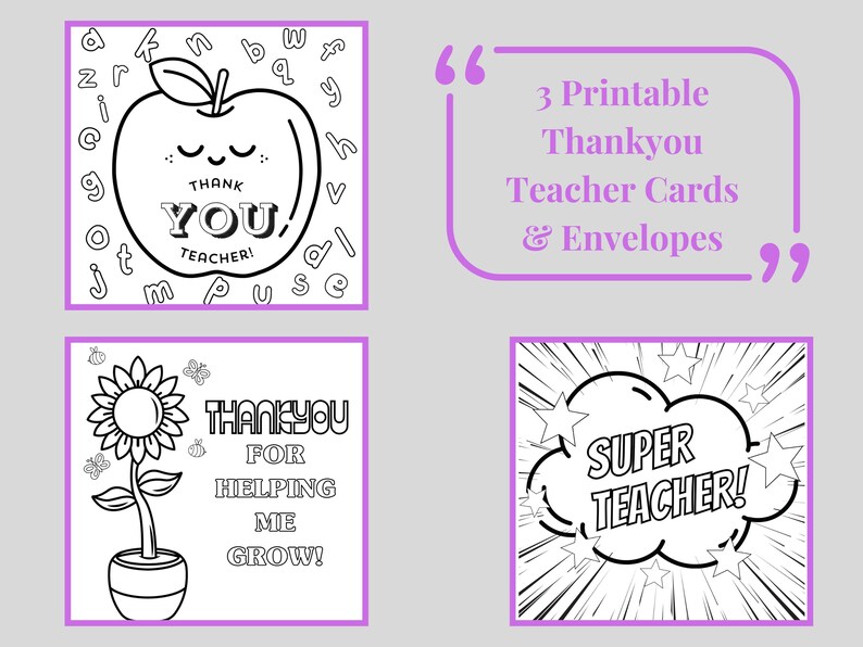 Printable Teacher Thank You Cards to Colour, 3 Designs Included ...