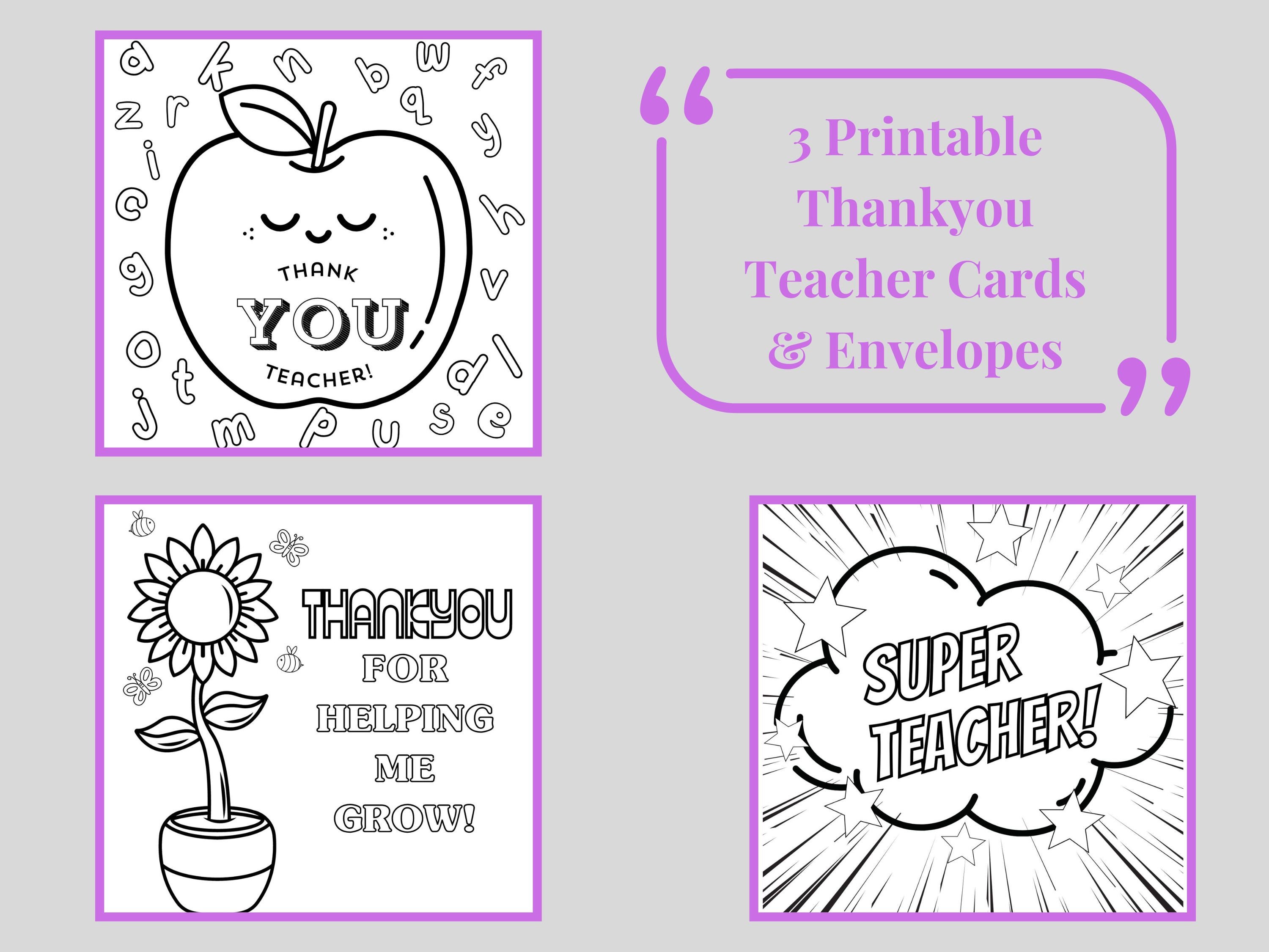 Printable Teacher Thank You Cards to Colour, 3 Designs Included ...
