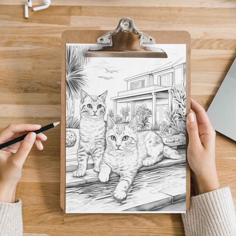 15 Grayscale Cats Coloring Book | Printable Adult Coloring Pages ...