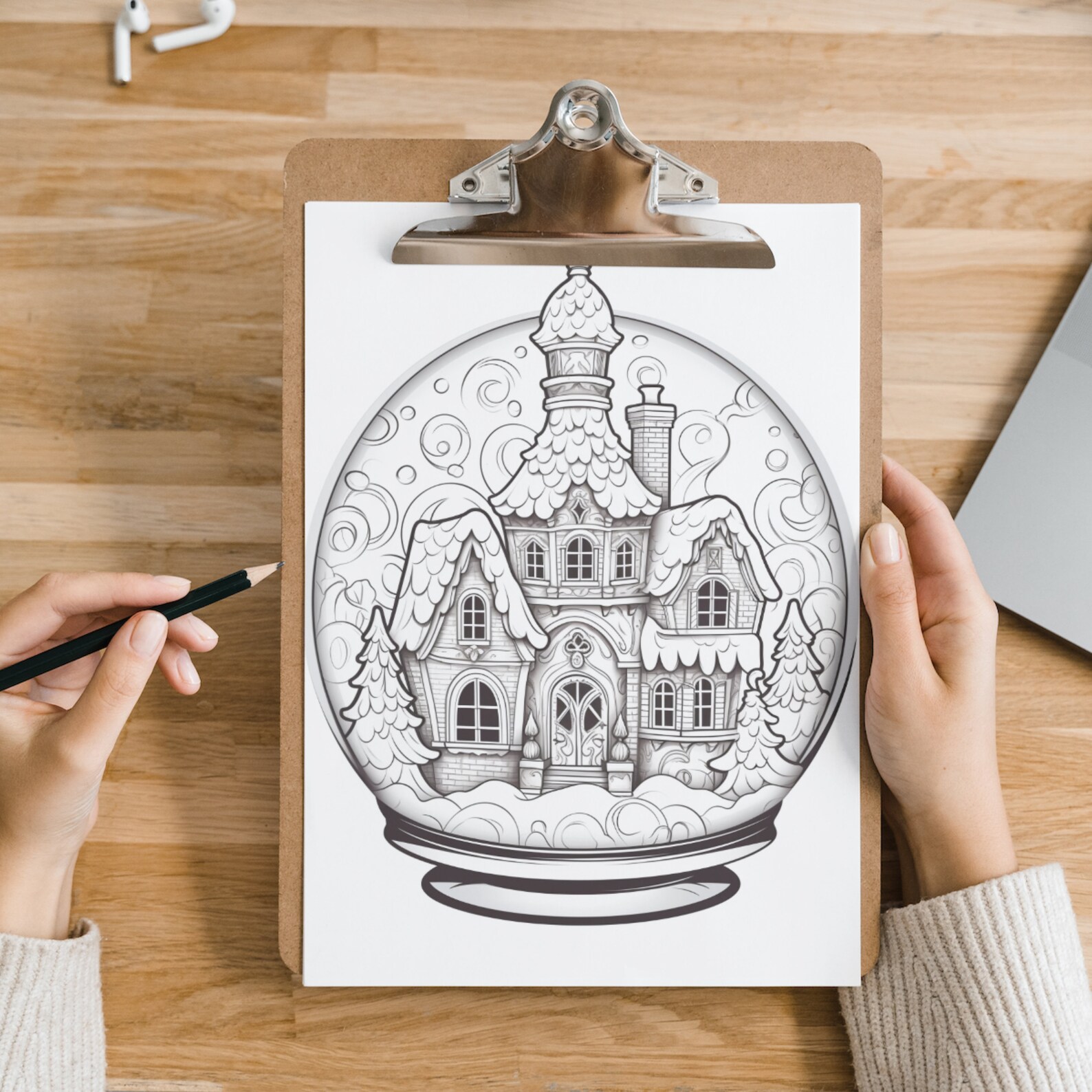 12 Grayscale Snowglobe Coloring Book | Printable Adult Coloring Pages ...