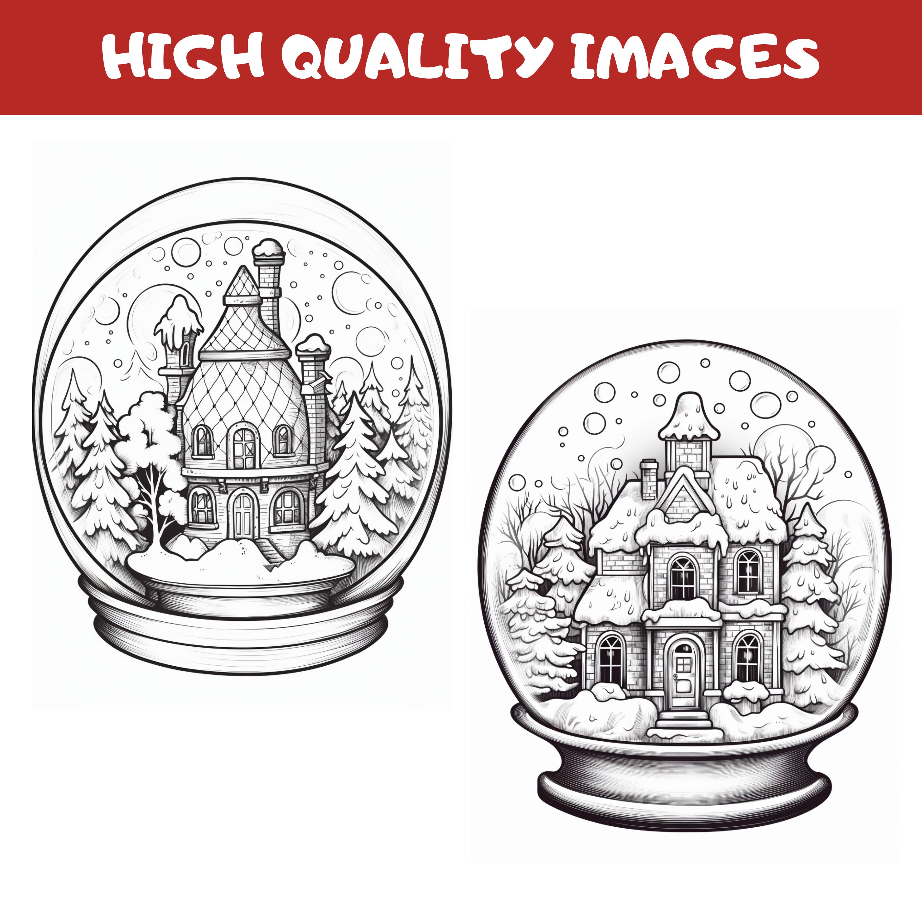 12 Grayscale Snowglobe Coloring Book | Printable Adult Coloring Pages ...