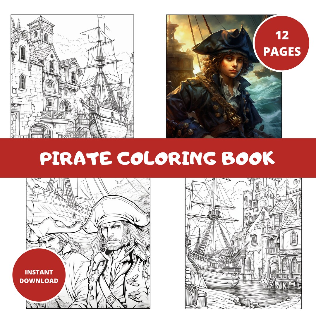 12 Grayscale Pirates Coloring Book | Printable Adult Coloring Pages ...
