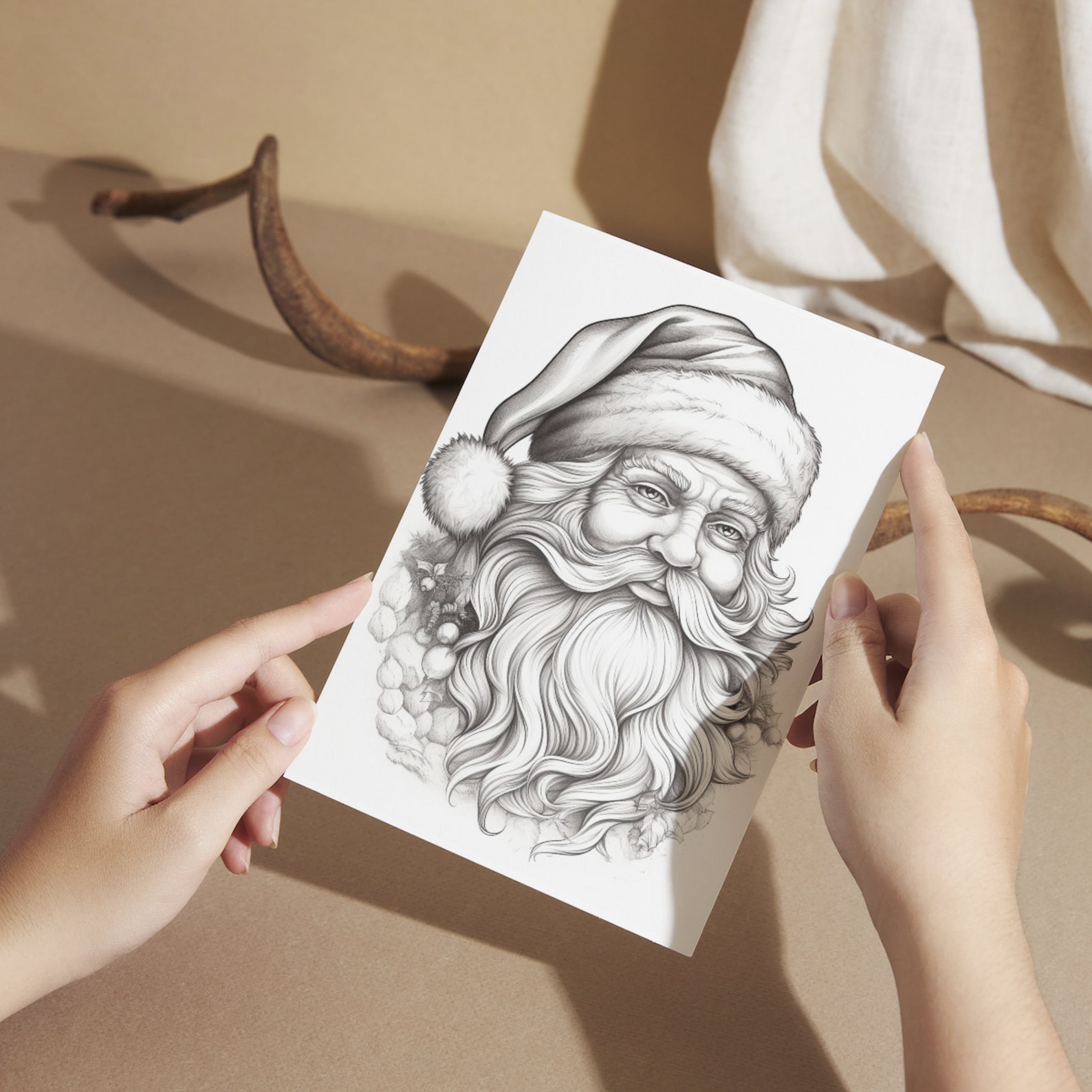 12 Grayscale Santa Claus Coloring Book | Printable Adult Coloring Pages ...