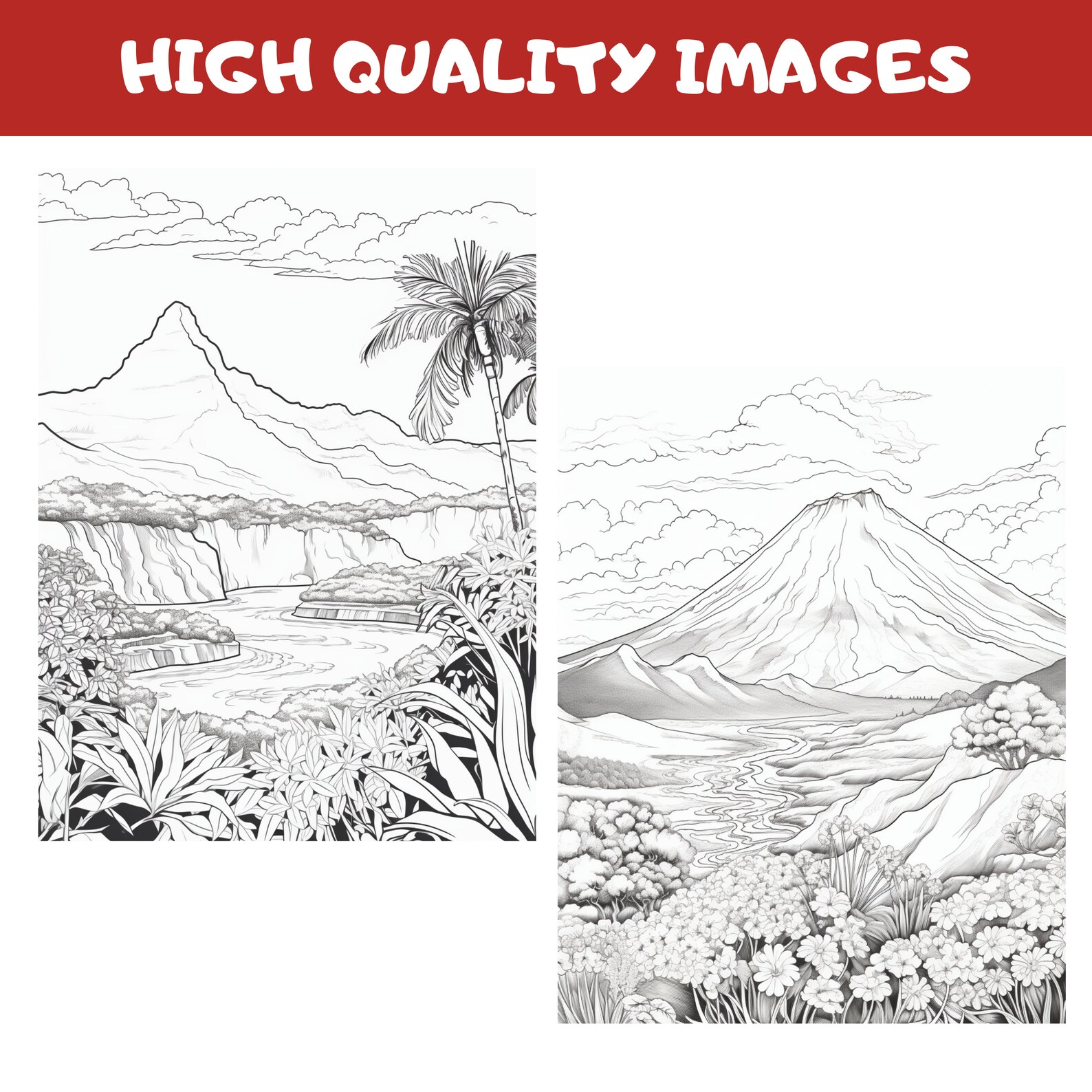 12 Grayscale Mountain Landscape Coloring Book | Printable Adult ...
