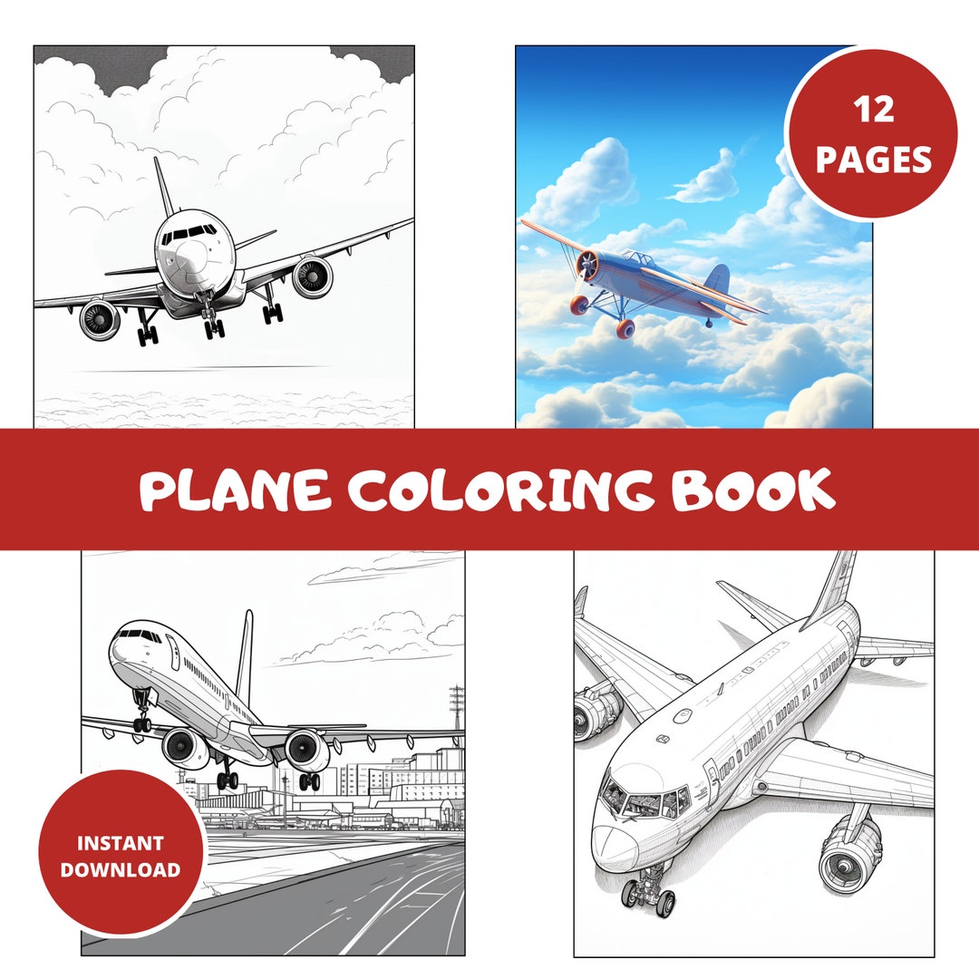12 Grayscale Airplane Coloring Book | Printable Adult Coloring Pages ...
