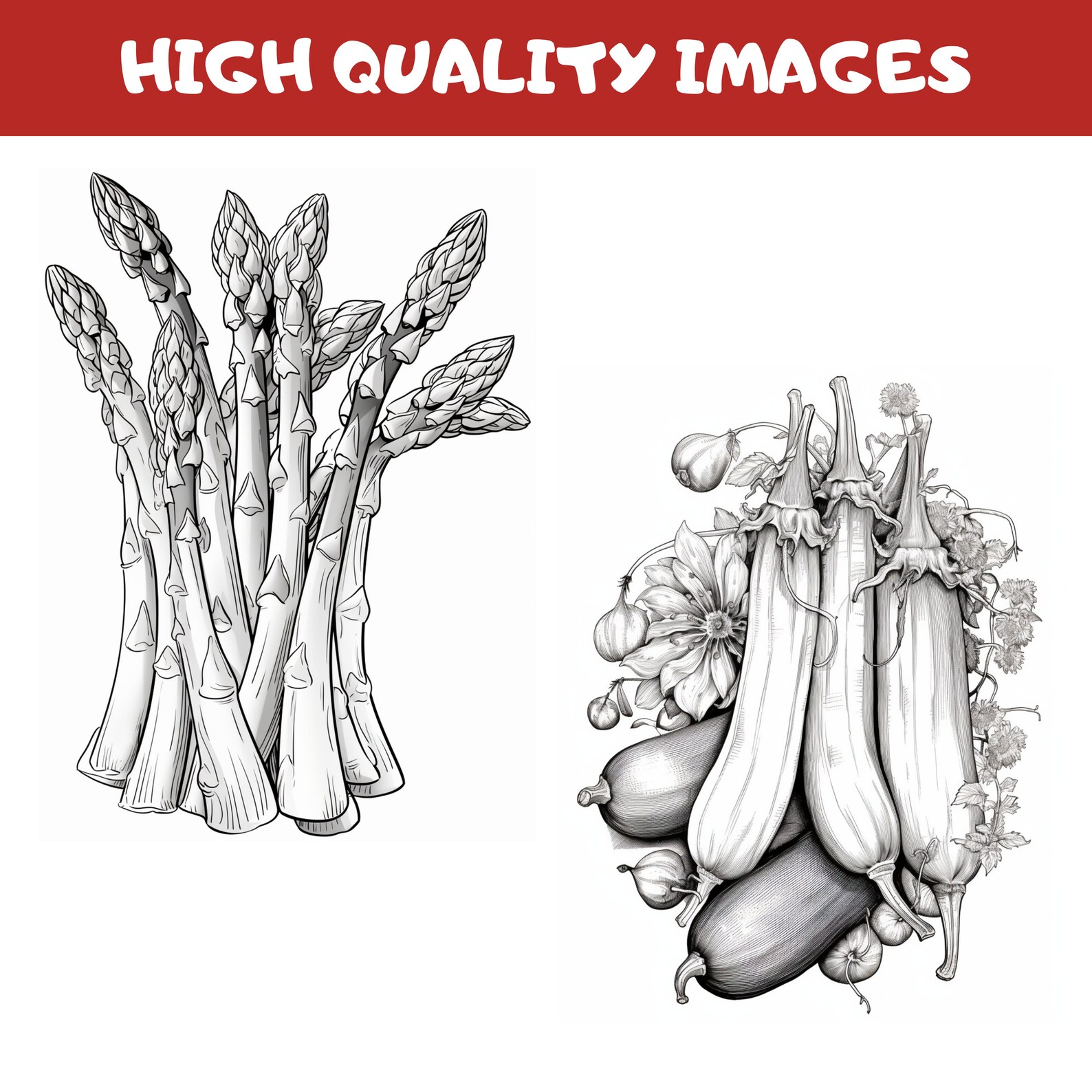 12 Grayscale Vegetable Coloring Book | Printable Adult Coloring Pages ...