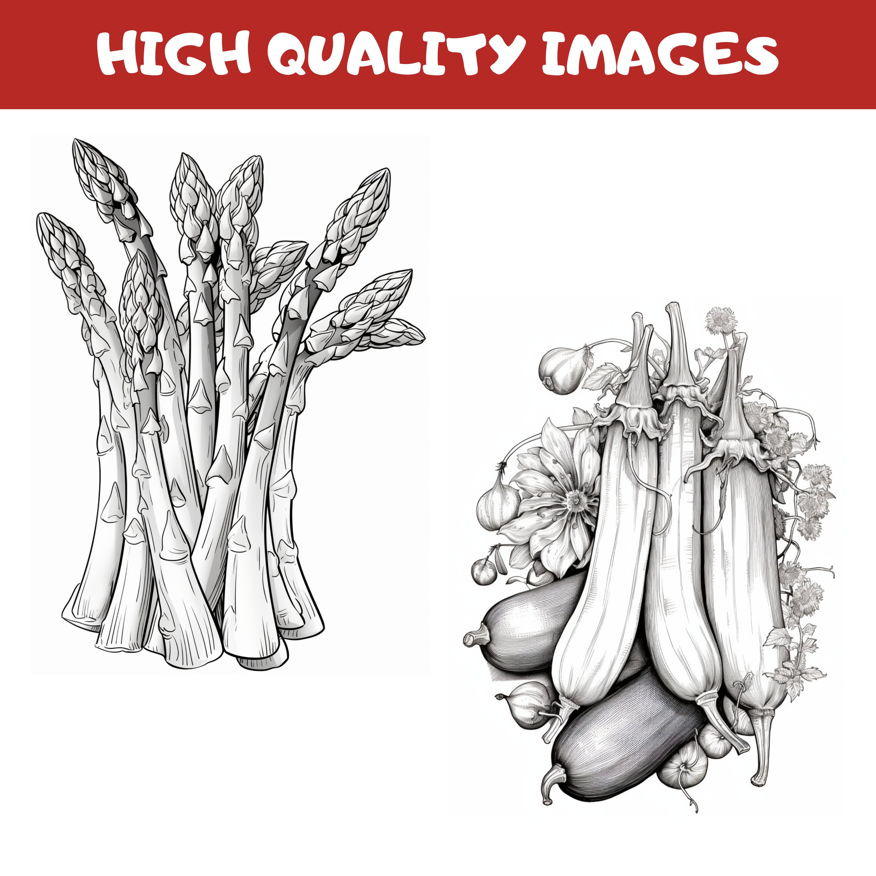 12 Grayscale Vegetable Coloring Book | Printable Adult Coloring Pages ...