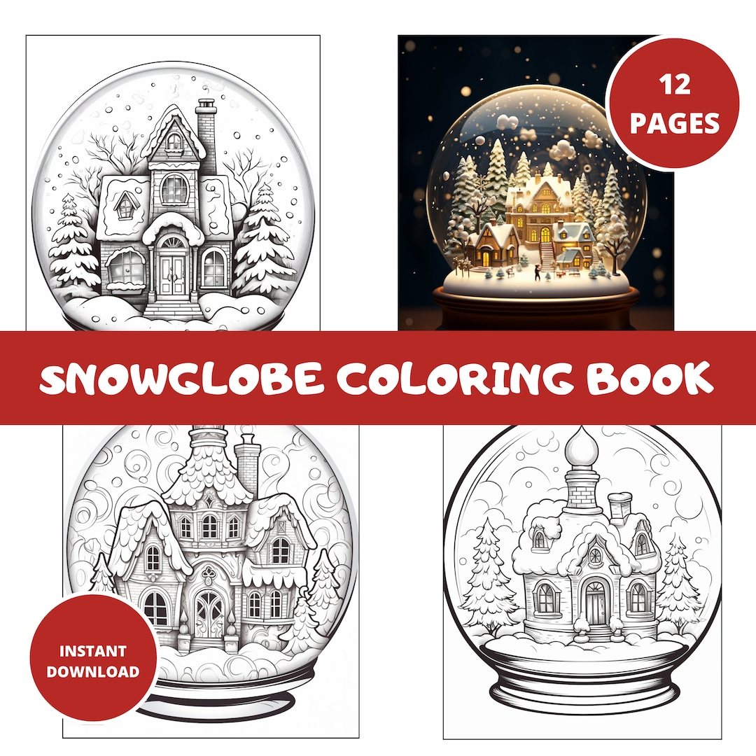 12 Grayscale Snowglobe Coloring Book | Printable Adult Coloring Pages ...
