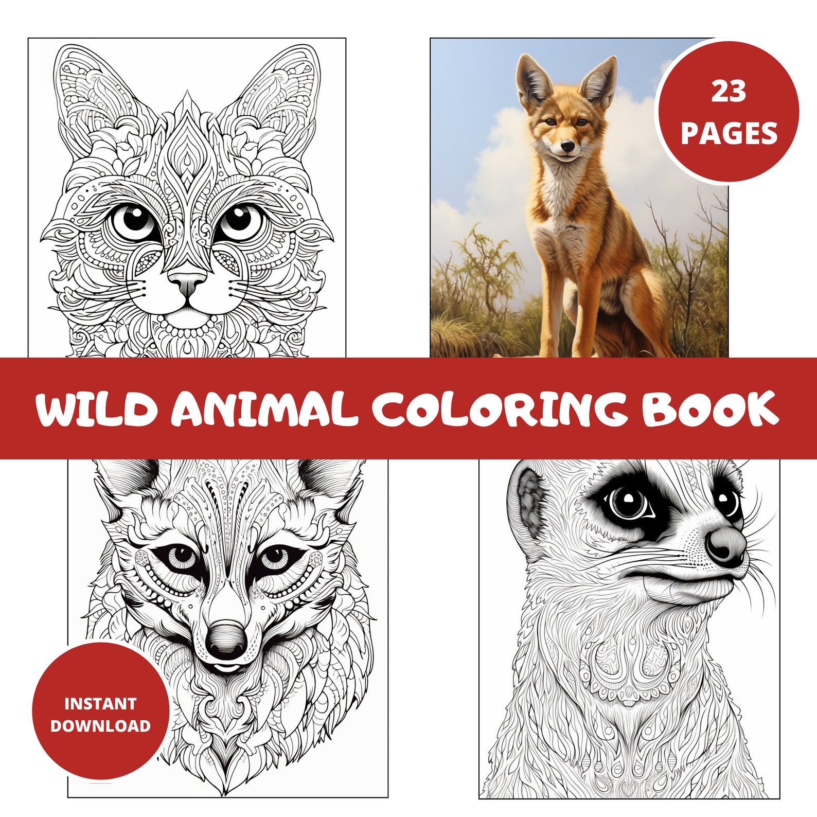 23 Grayscale Wild Animal Coloring Book | Printable Adult Coloring Pages ...