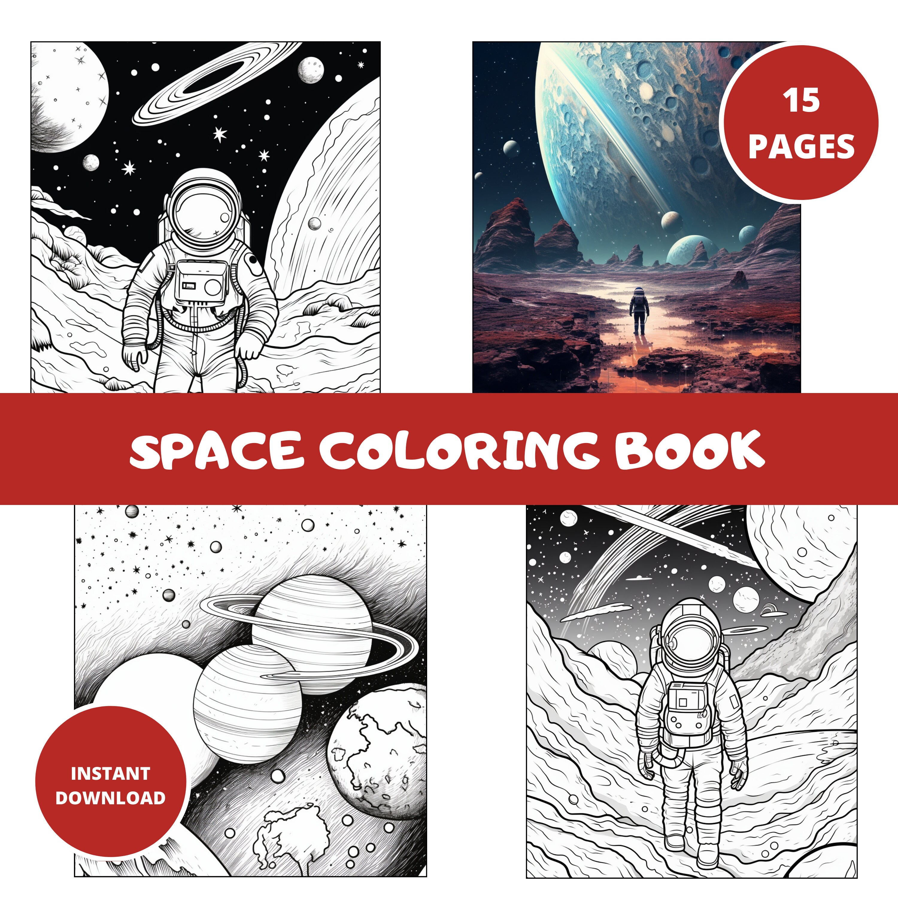 15 Grayscale Space Coloring Book | Printable Adult Coloring Pages ...