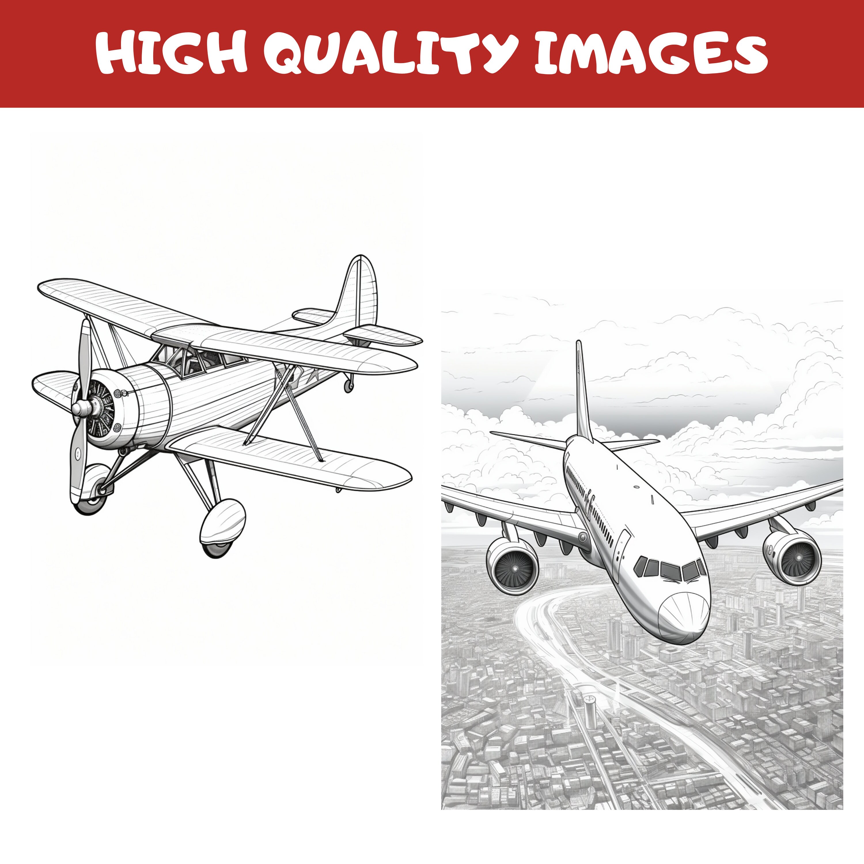 12 Grayscale Airplane Coloring Book Printable Adult Coloring Pages ...