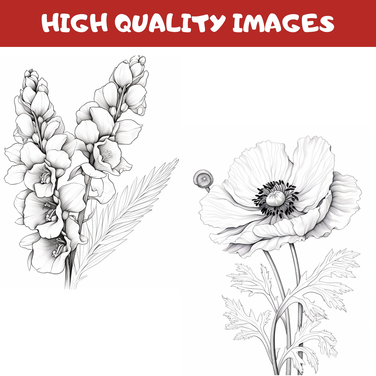 25 Grayscale Flower Coloring Book 1 | Printable Adult Coloring Pages ...