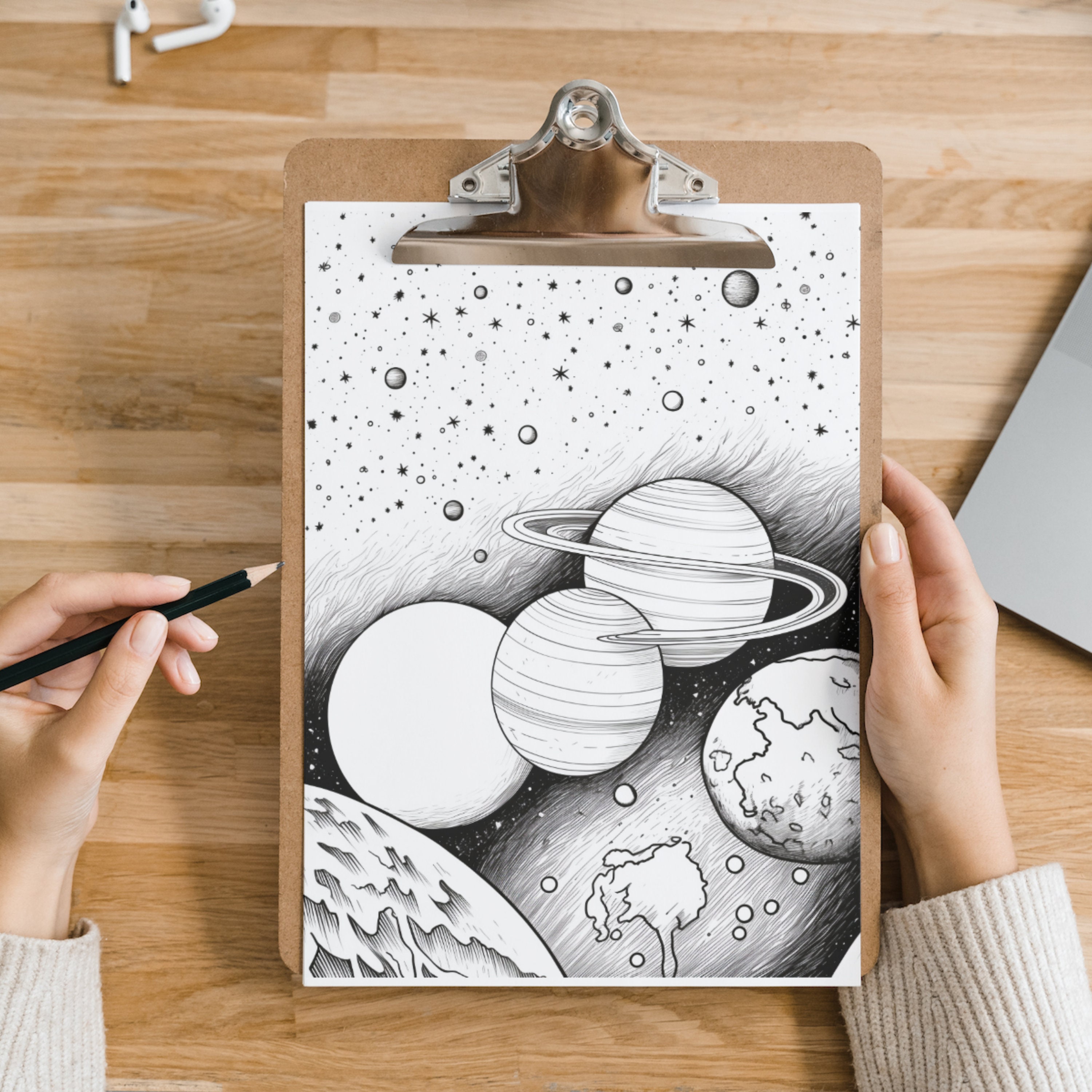 15 Grayscale Space Coloring Book | Printable Adult Coloring Pages ...