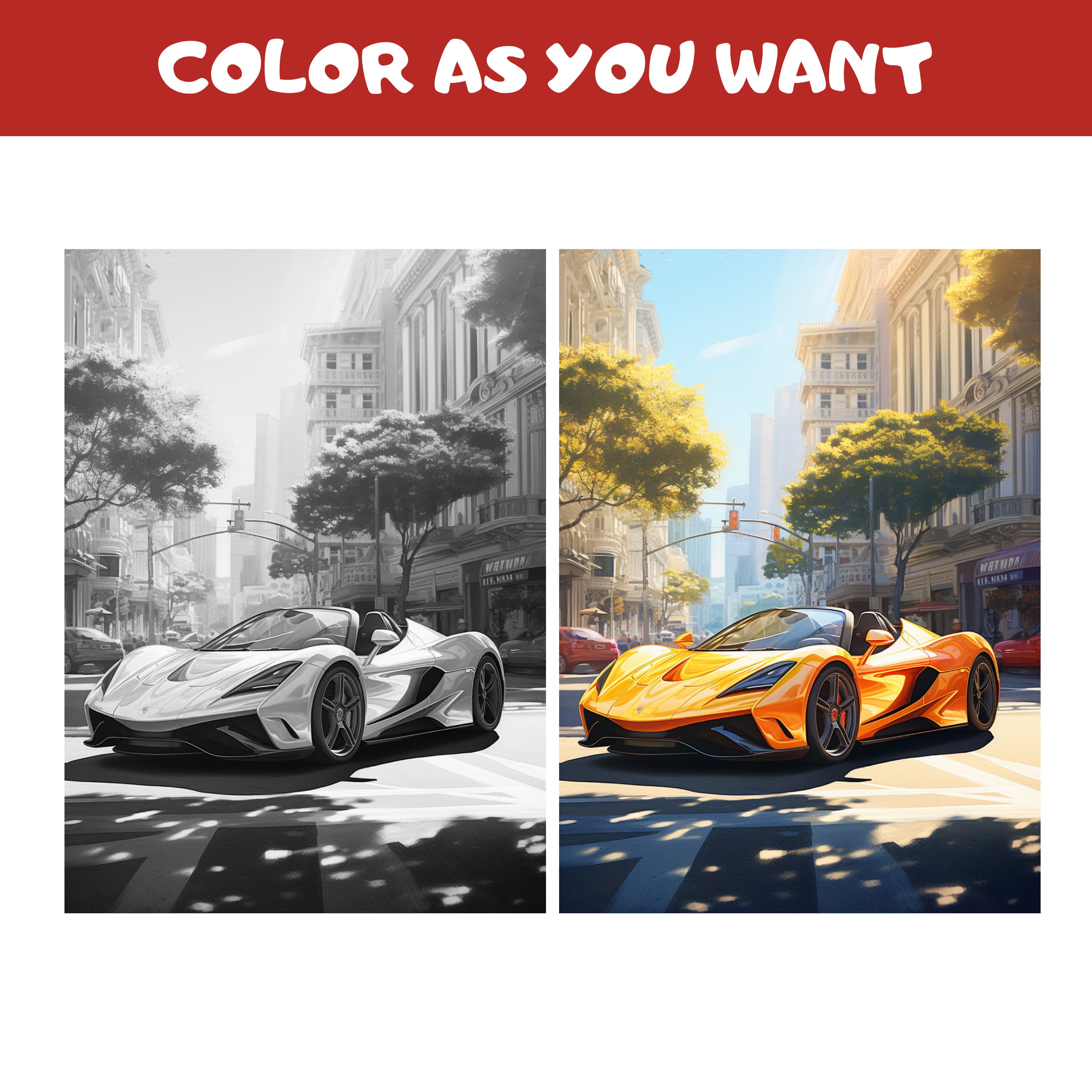 25 Grayscale Car Coloring Book | Printable Adult Coloring Pages ...