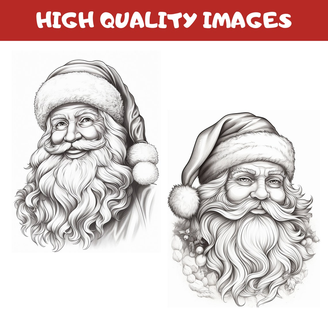 12 Grayscale Santa Claus Coloring Book | Printable Adult Coloring Pages ...