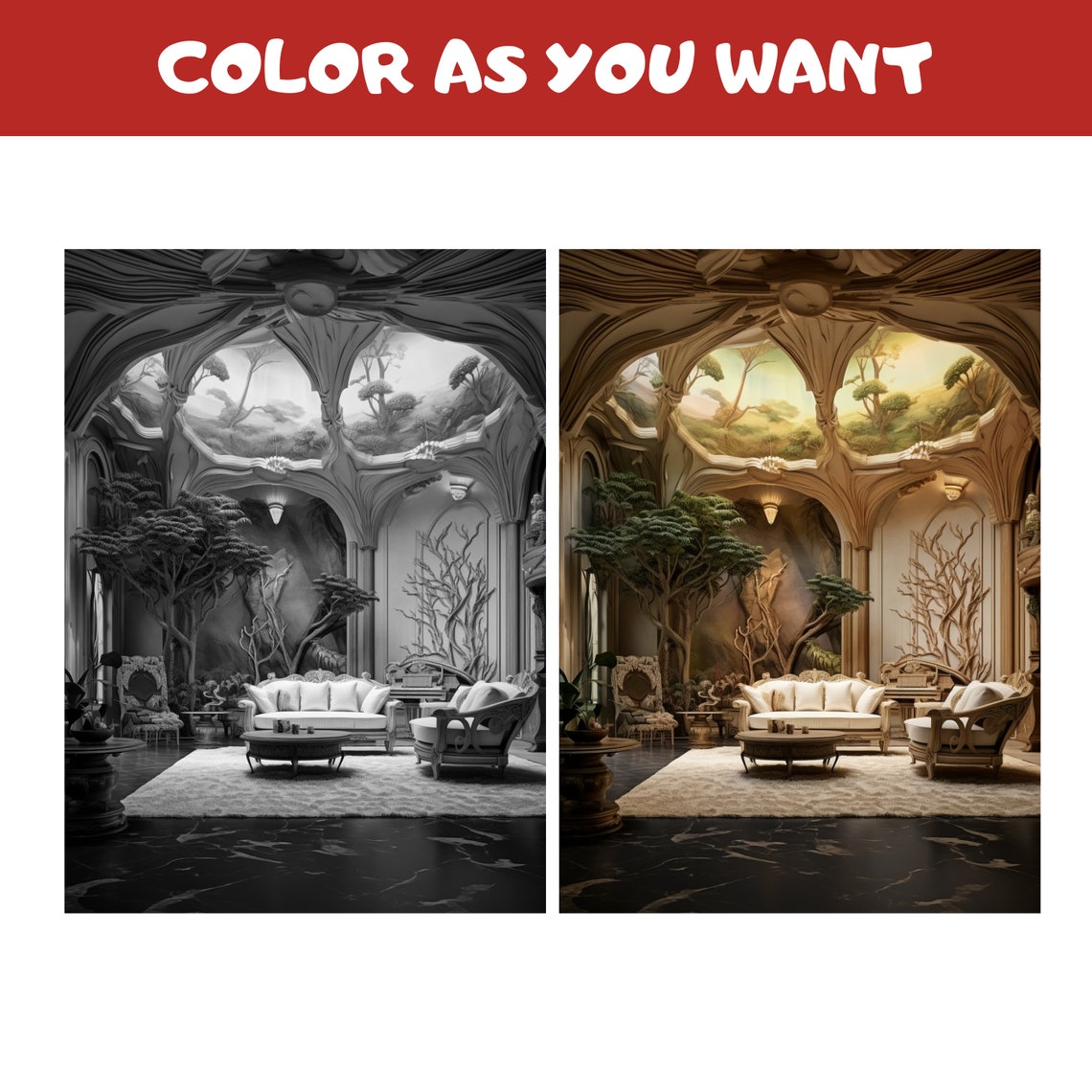 25 Grayscale Interior Desing Coloring Book 1 | Printable Adult Coloring ...