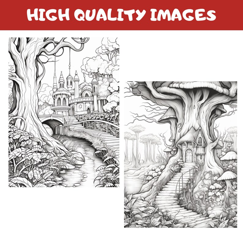 16 Grayscale Enchanted Forest Coloring Book | Printable Adult Coloring ...