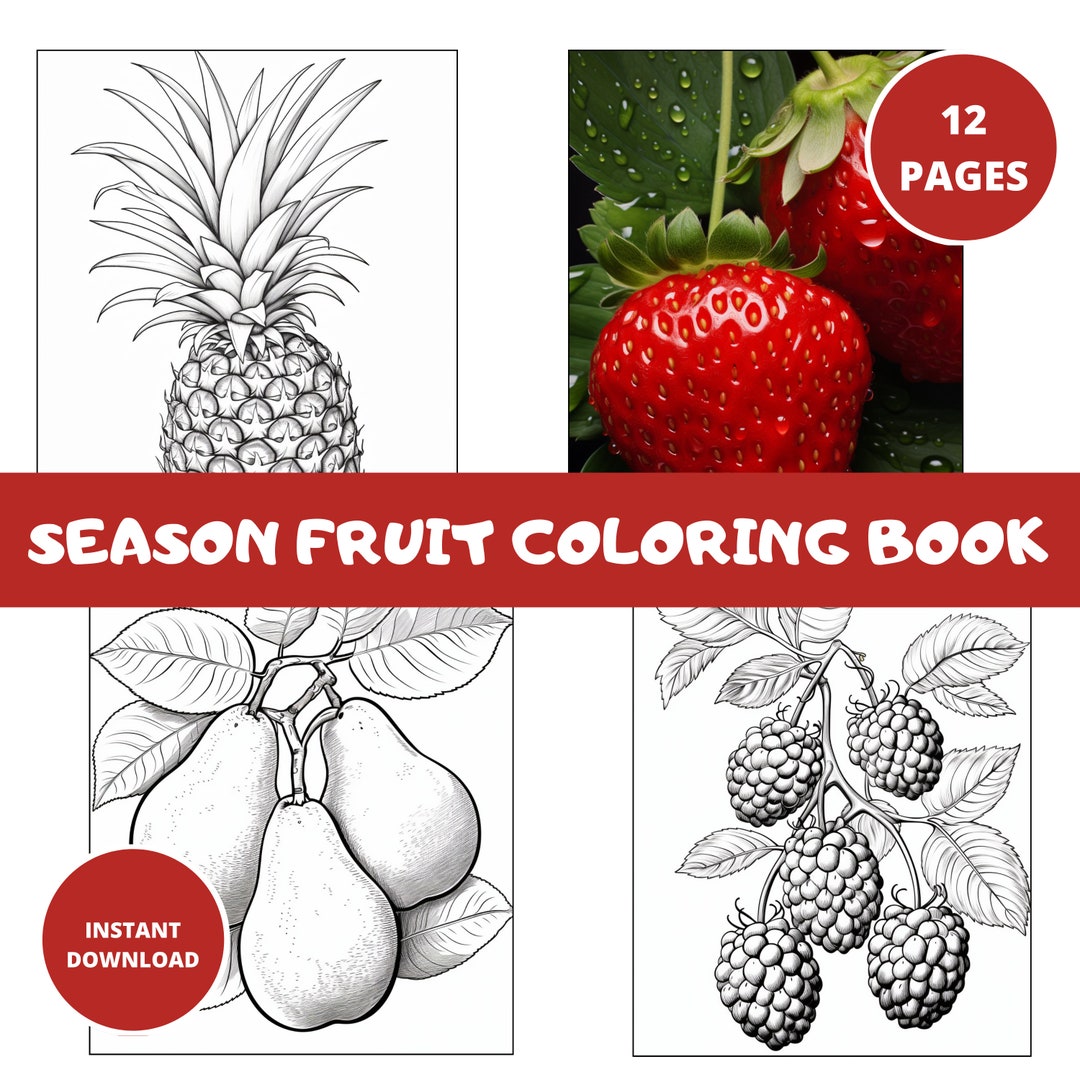 12 Grayscale Season Fruit Coloring Book | Printable Adult Coloring ...